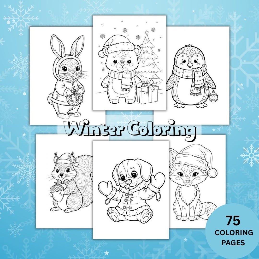 75 Printable Winter Christmas Coloring Pages Kids Adults PDF Instant ...