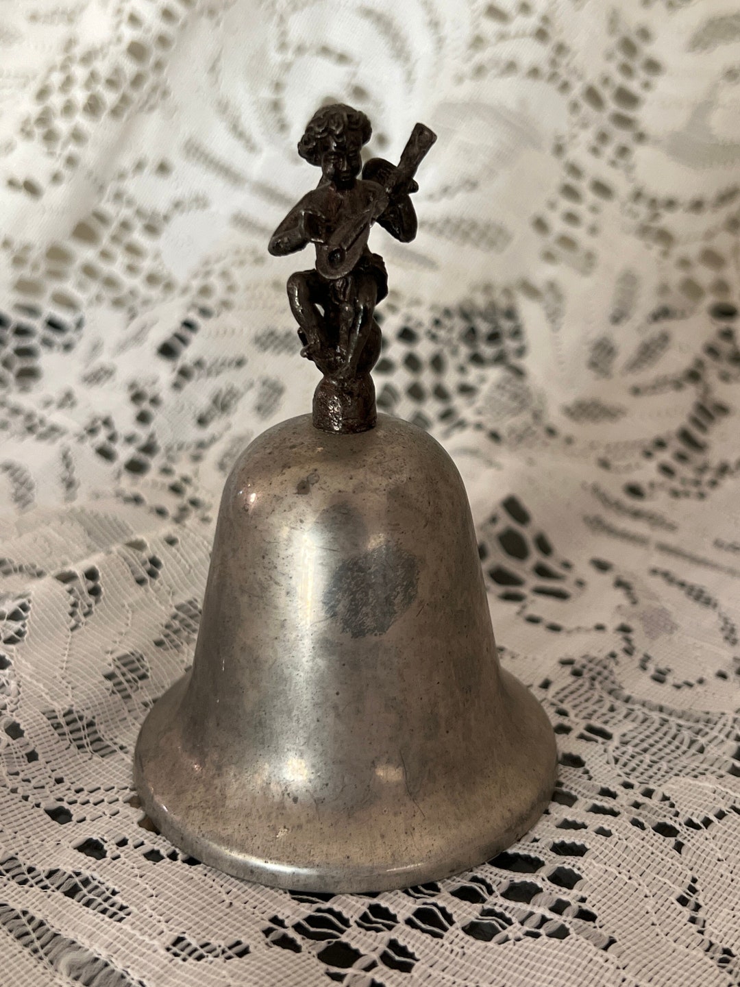 Silver Bell Cherub Angel Silver Bell Angel Playing Violin Old - Etsy