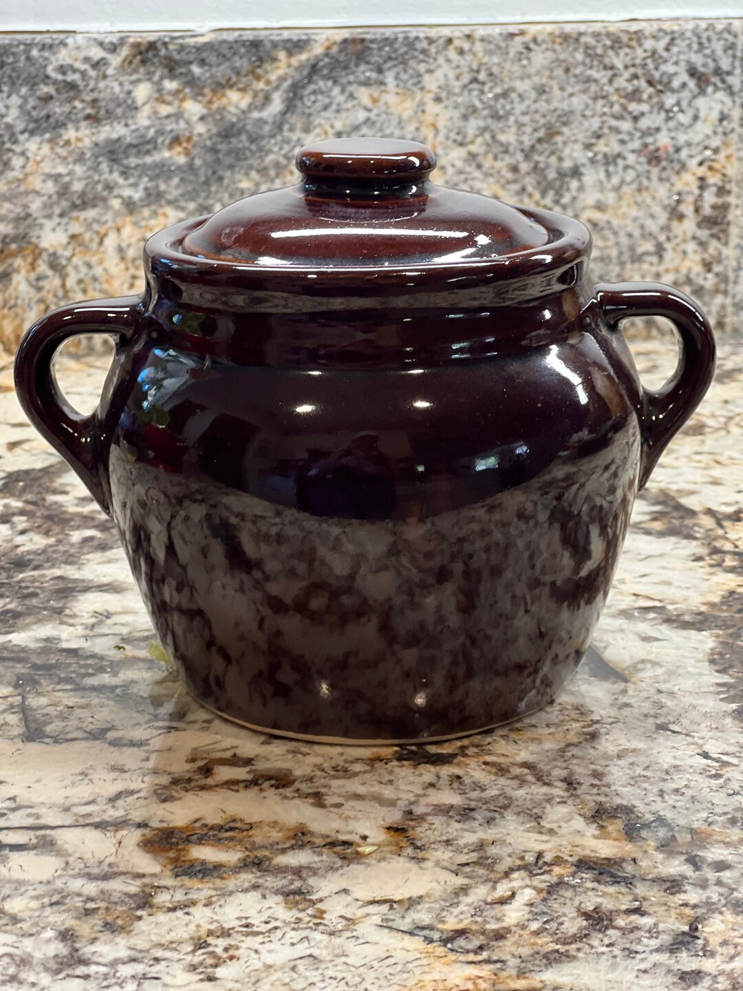 Monmouth Lidded Bean Pot/2 Handled Vintage Bean Pot/brown Glaze Pottery ...