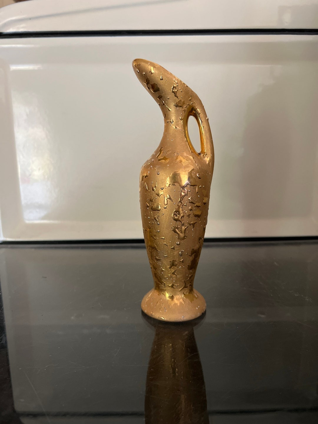 Weeping Gold Vintage Tall Slim Pitcher Vase-dripping Gold Vase 1960s ...