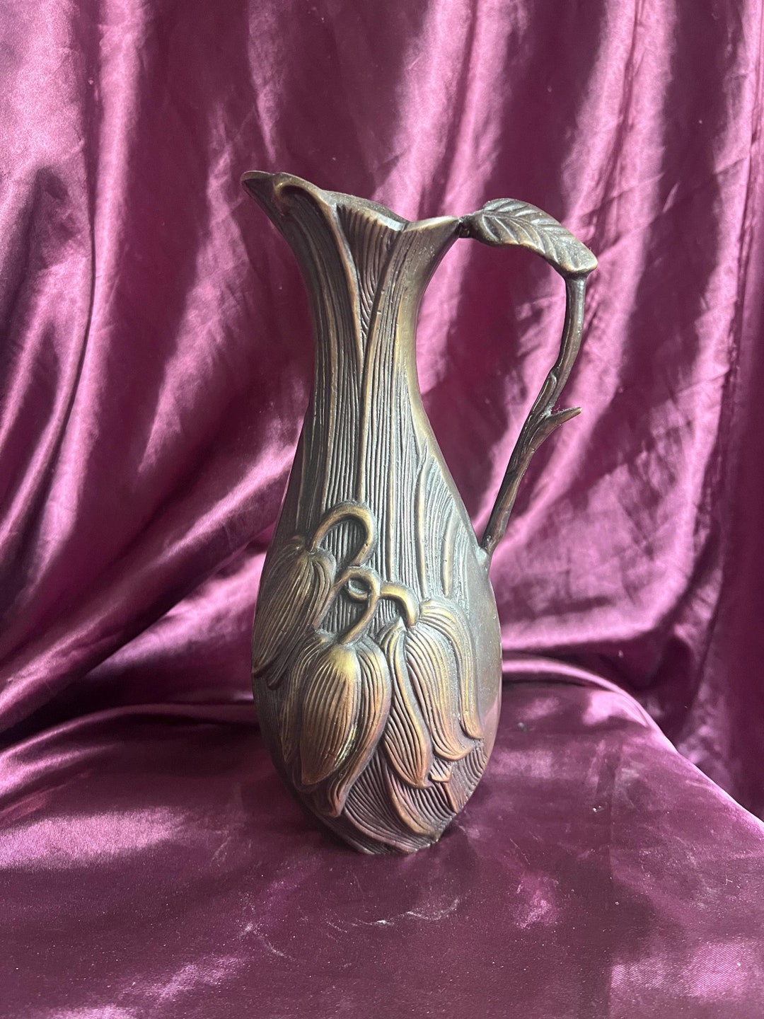 Vintage 1960s Art Nouveau Revival Bronze Floral Pitcher Vase/metal ...
