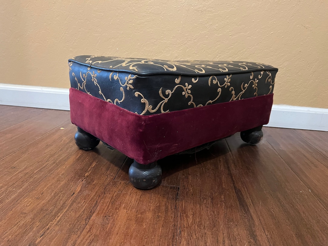 Antique Velvet Foot Stool /old Foot Rest/ Burgundy Velvet Short Stool ...