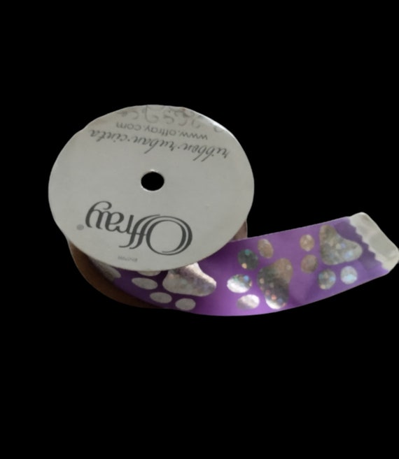 1 5/16 X 9 Ft Purple/silver Acetate Paw Print Ribbon - Etsy