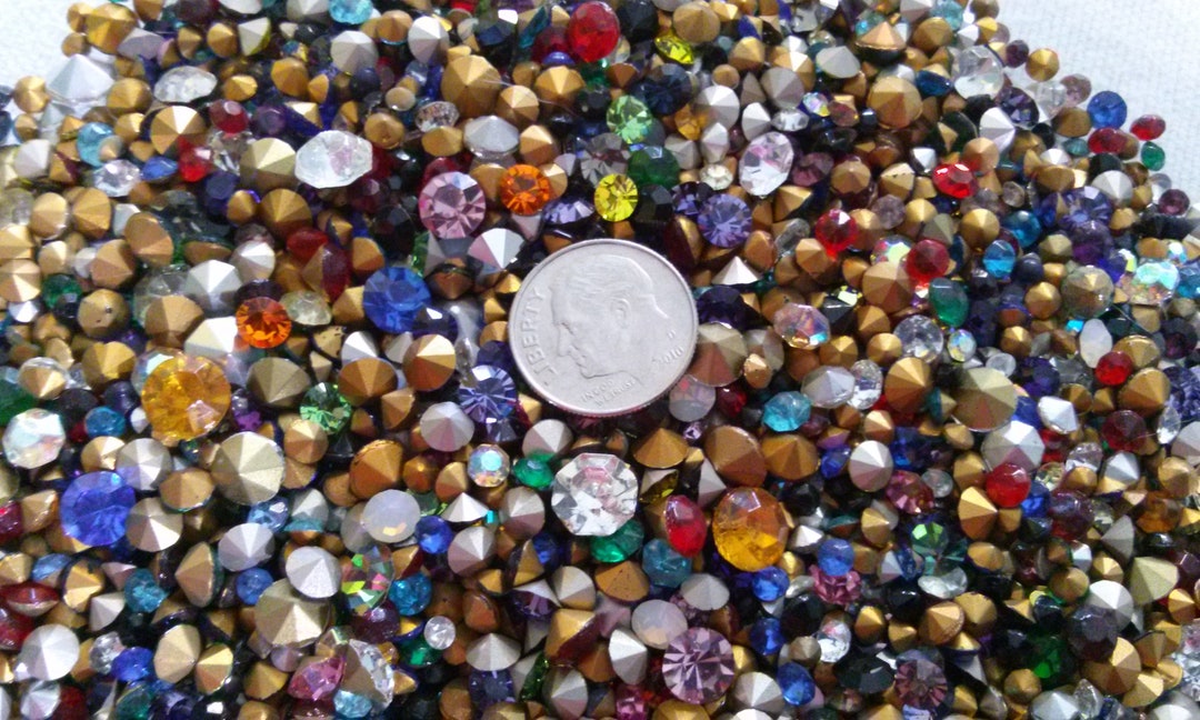 150 Vintage/new Rhinestones Small to Medium Mixed Sizes Colors MC Czech ...