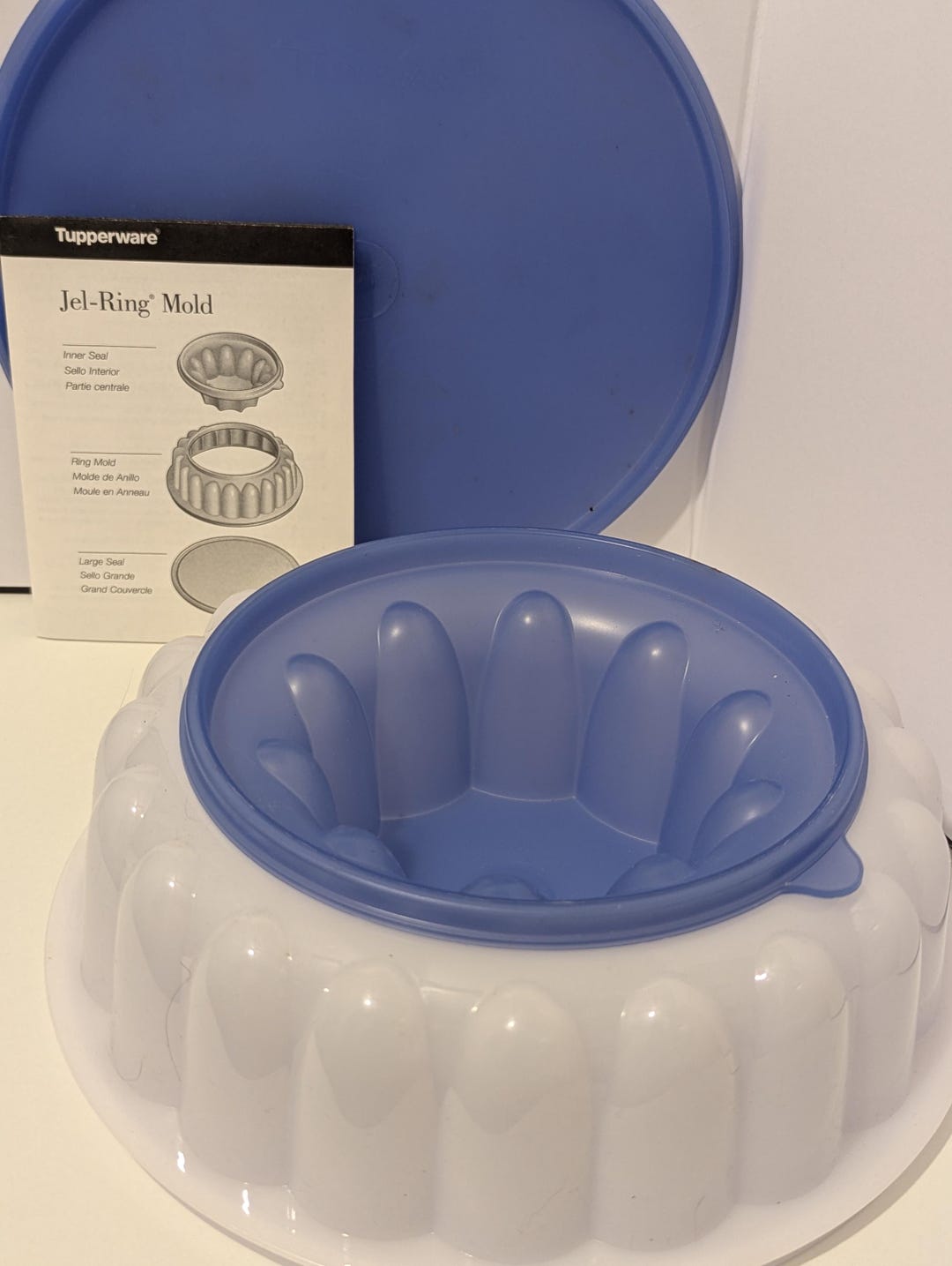 Vintage Tupperware Jel-ring Mold Set With Lid | Blue & White Plastic ...