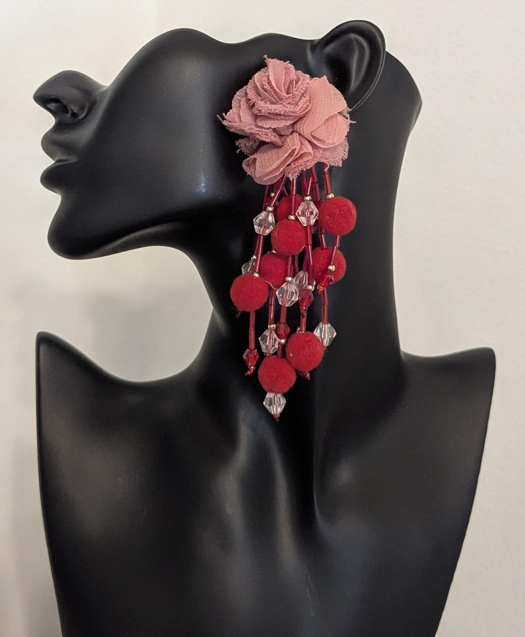 Festive Bohemian Red Dangling Earrings With Fringed Flowers! - Etsy