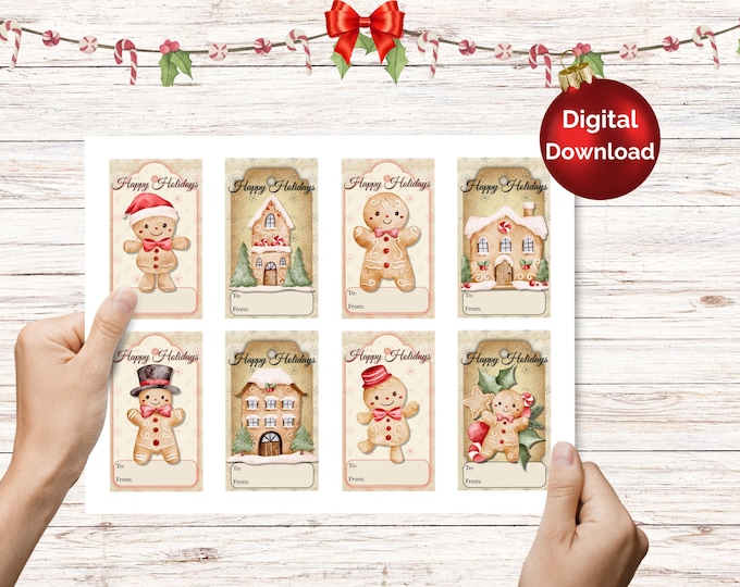 Christmas Gingerbread Cookie Labels, Digital Download, Printable ...