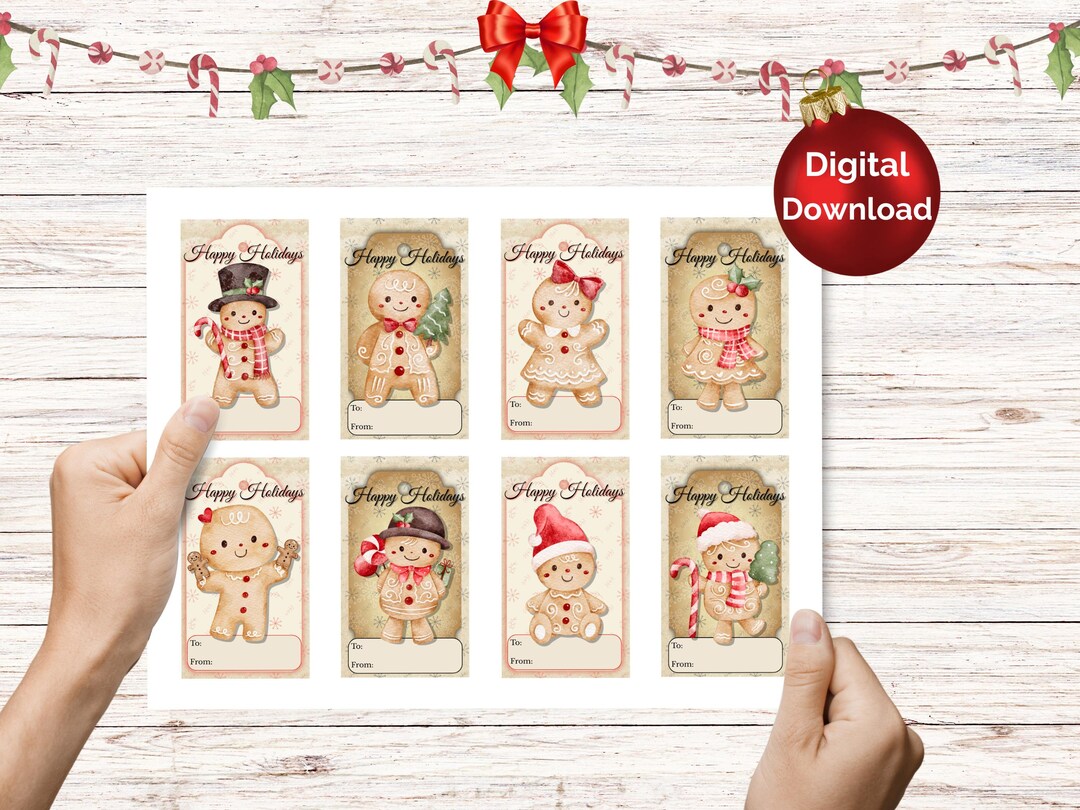 Gingerbread Gift Tags, Digital Download, Holiday Gift Tag, Christmas ...