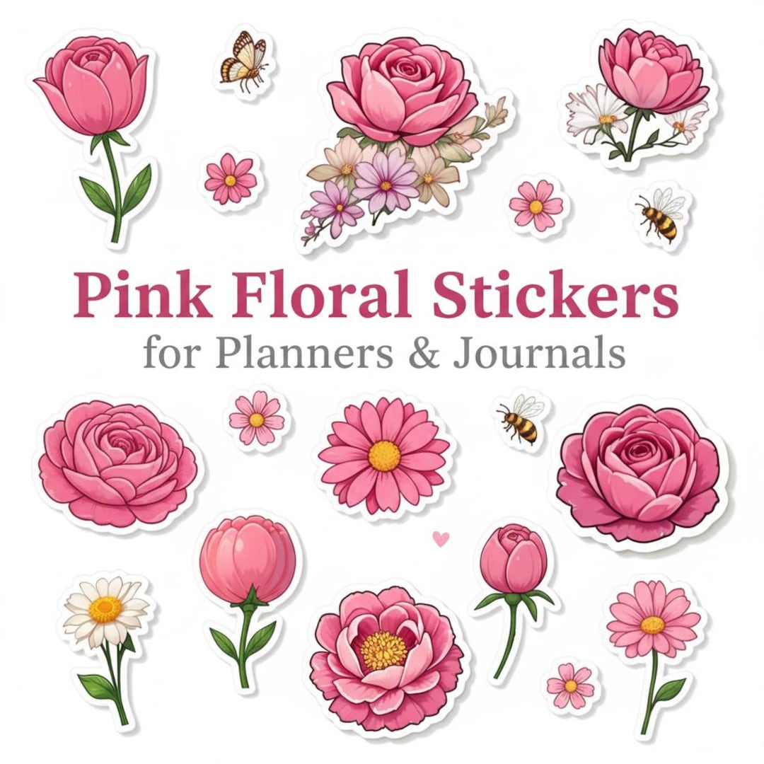 Blush Pink Floral Digital Stickers for Planners & Journals | Soft Pink ...