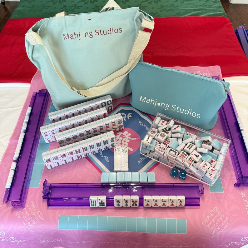 American Mahjong Tile Set: 2-color Blue 166-tile Collection With Pink ...