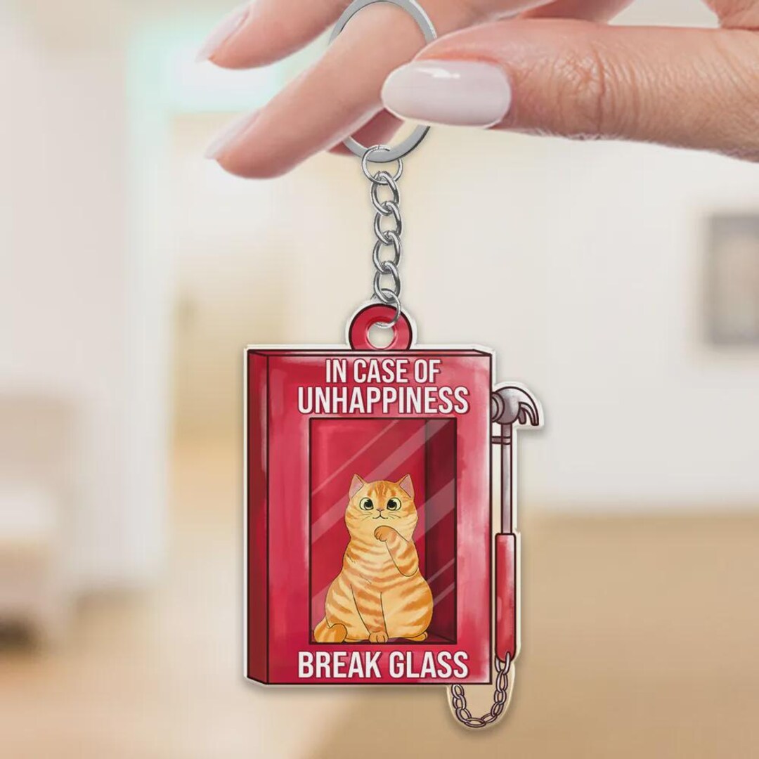 Fluffy Cat in Fire Hose Box Personalized 2D Flat Acrylic Keychain, Cute ...