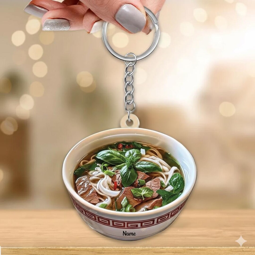 Vietnamese Pho Noodle 2D Flat Acrylic Keychain, Cute Asian Food Keyring ...