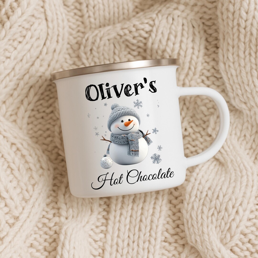 Personalized Kids Hot Chocolate Mug With Snowman, Custom Name Christmas ...