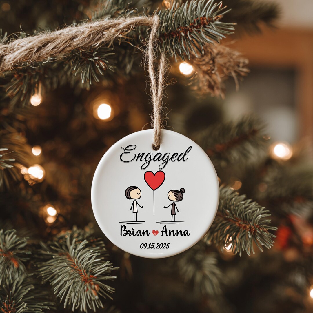 Personalized Engaged Couple Gift, Cute Stick Figure Ornament, Custom ...