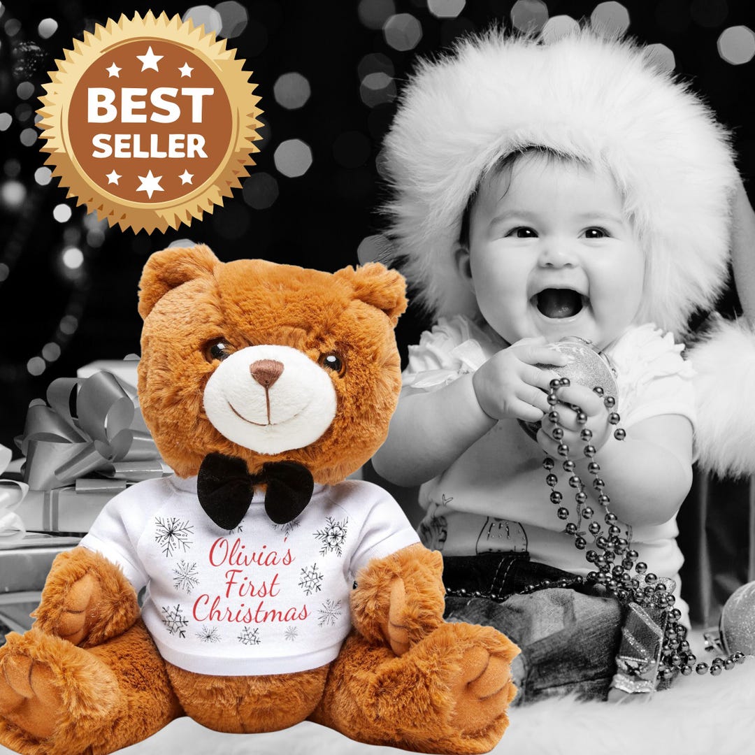 Personalized Teddy Bear: First Christmas Gift, Plush Stuffed Animal - Etsy