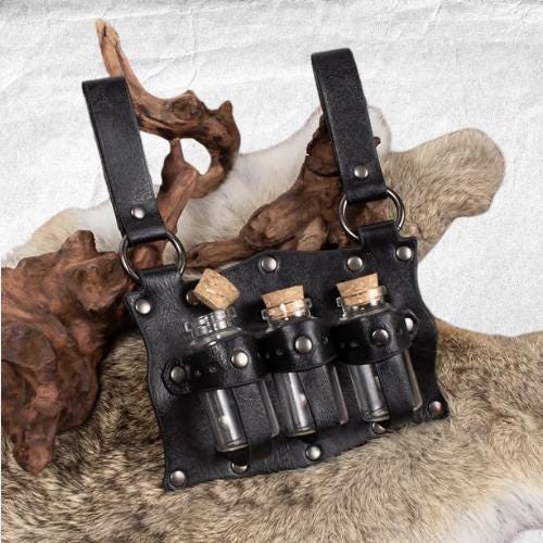 Medieval Viking Shoulder Armor With Vials & Coin Pouch, Black Leather ...