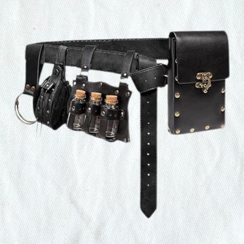 Medieval Viking Shoulder Armor With Vials & Coin Pouch, Black Leather ...