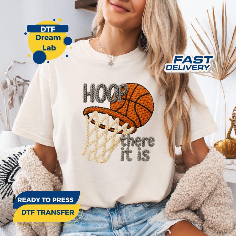 Faux Yarn Basketball Hoop There It is DTF Transfer, Game Day Basketball ...