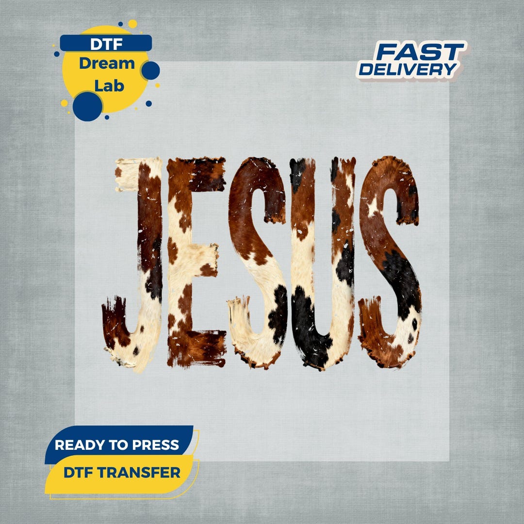 Western Jesus Cow Print DTF Transfer: Christian Cowboy Ready to Press ...