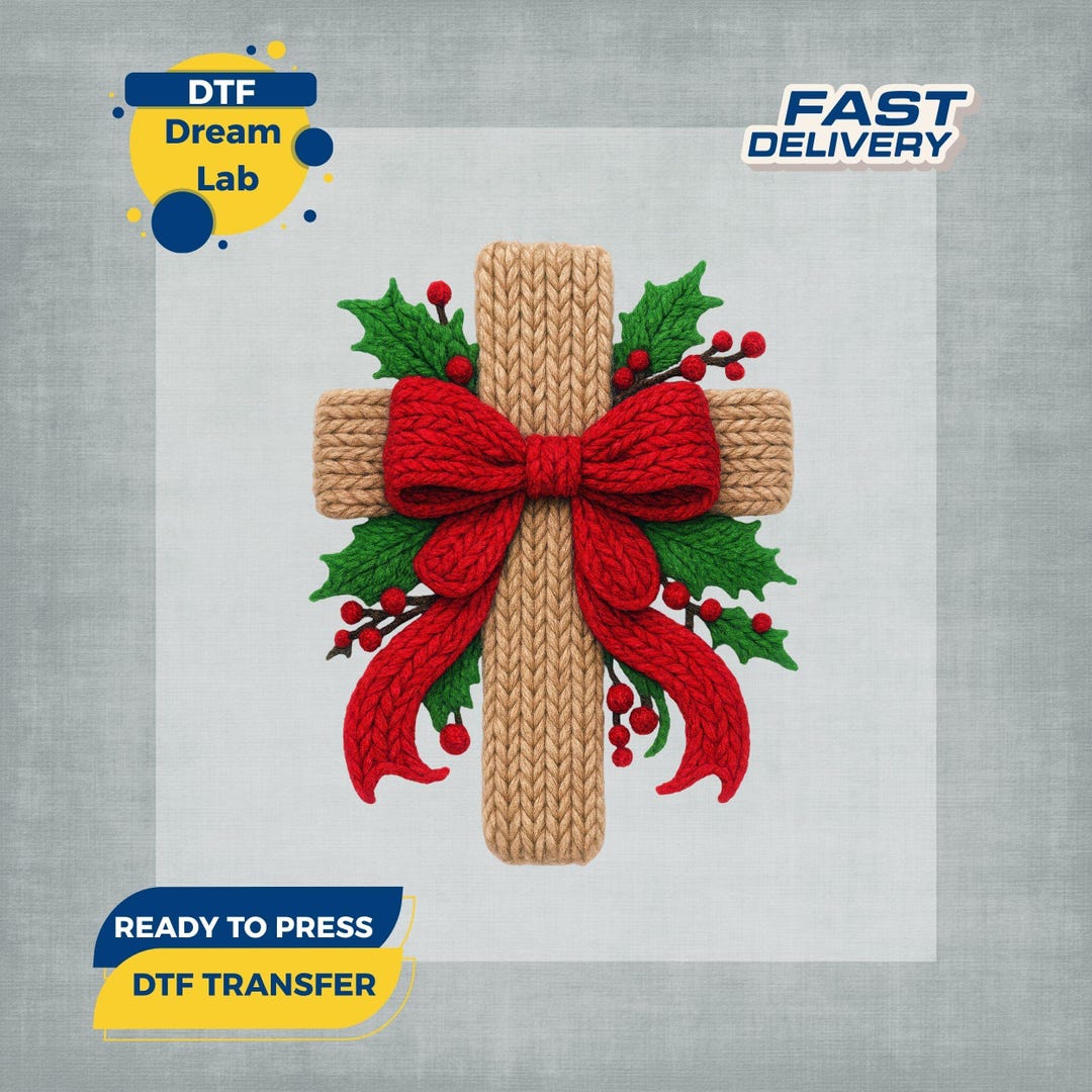 Faux Yarn Christmas Cross DTF Transfer: Christian Xmas Iron On - Etsy