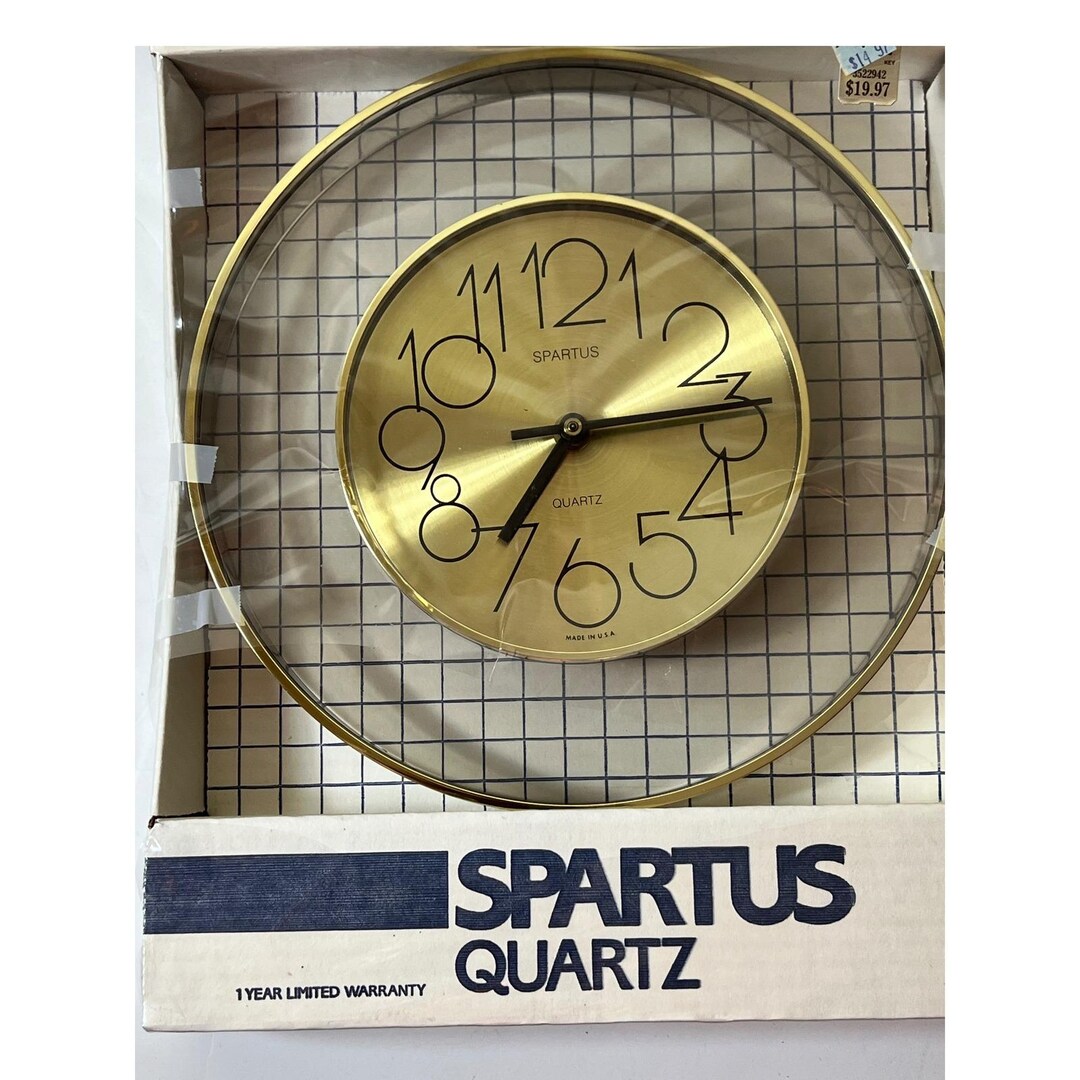 Vintage Spartus Quartz Wall Clock Gold Tone Clear Acrylic Ring Modern ...