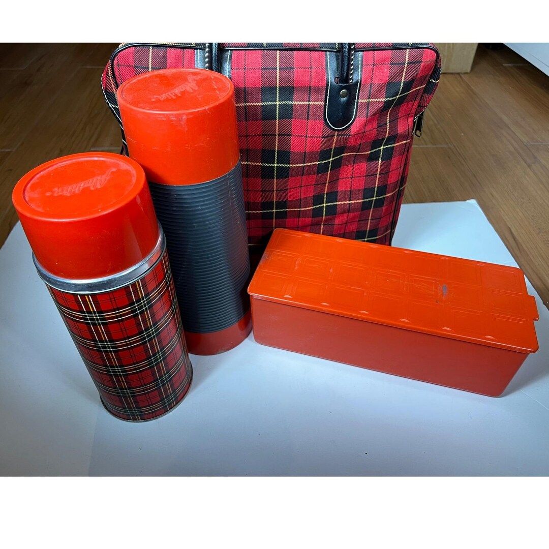 Vintage Aladdin Plaid Picnic Set Cooler Bag Thermos Lunch Box - Etsy