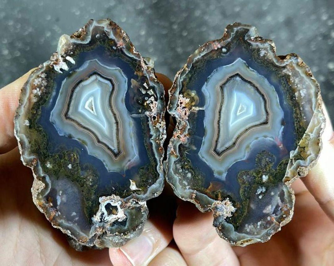 Banded Agate Geode Pair – Deep Blue Polished Mineral Halves - Etsy