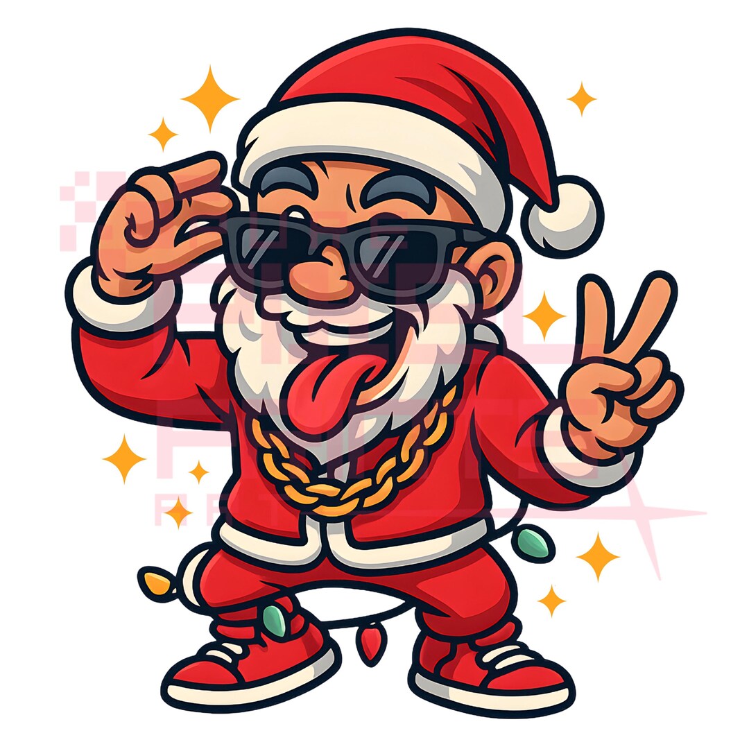 Papá Noel hip hop genial PNG • Diseño retro de Papá Noel navideño • Papá Noel gánster divertido ...