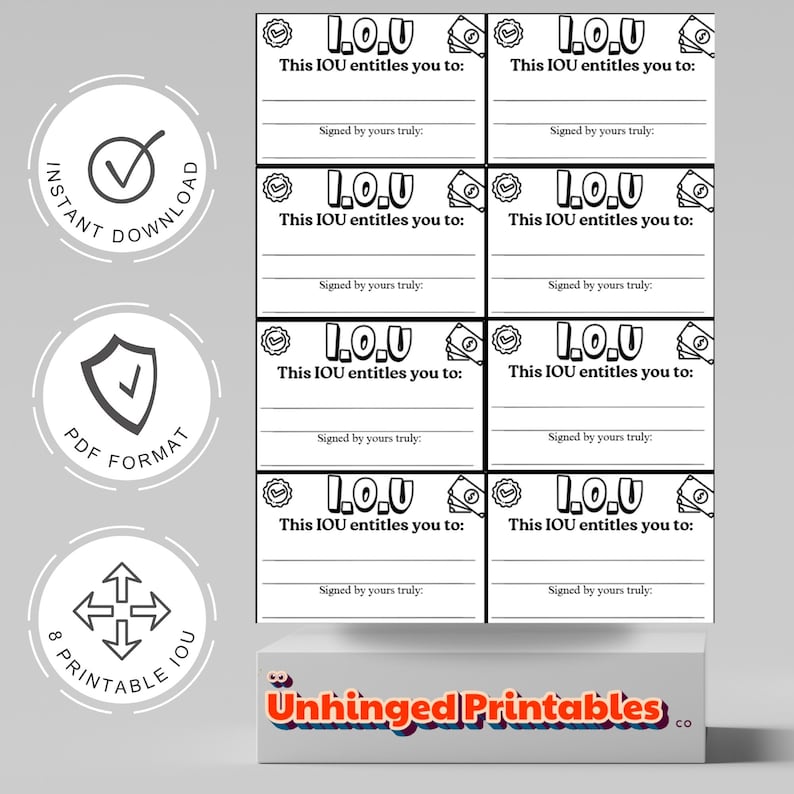 Funny IOU Cards | Printable Gag Gift Coupons (PDF) - Etsy