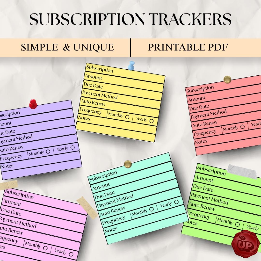 Printable Subscription Tracker – 6 Colors in One PDF, Cut/use Anywhere ...