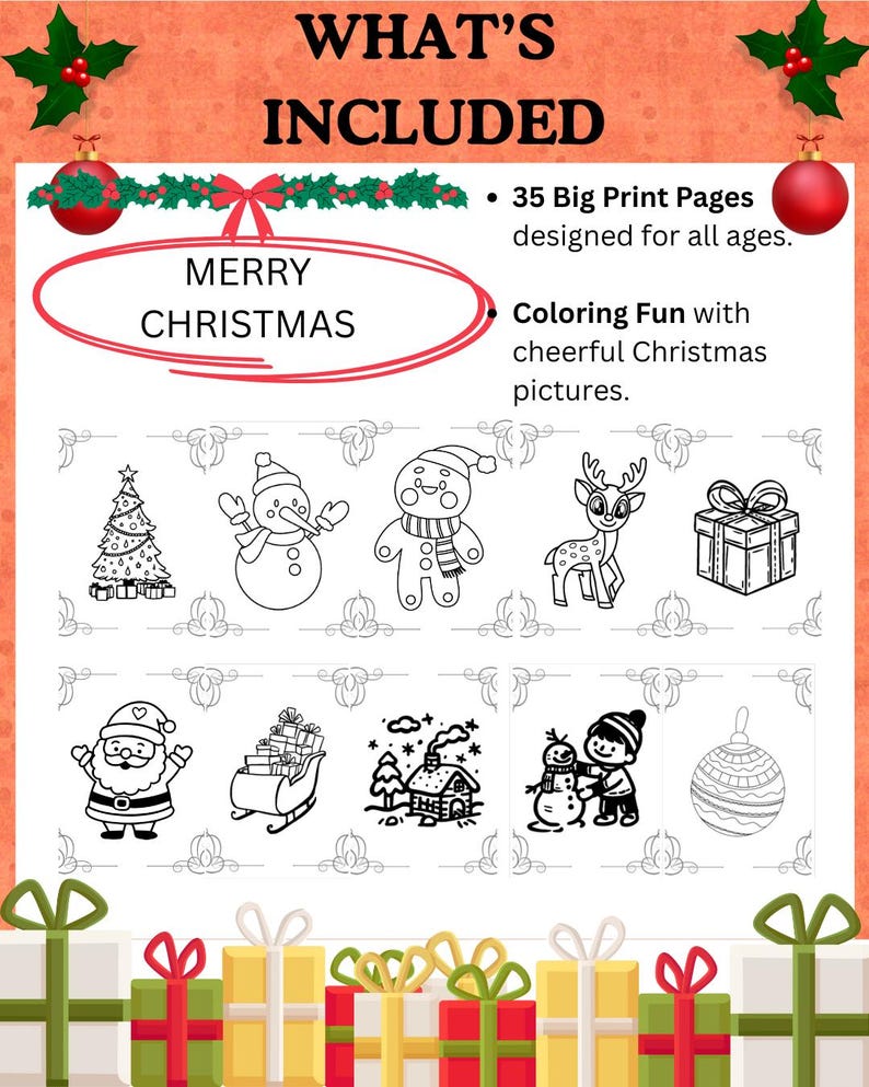 Christmas Coloring Pages | Holiday Fun for Kids & Adults (PDF) - Etsy