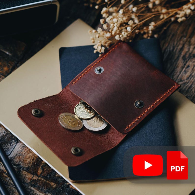 Mini Leather Pouch Template – 8x8 Cm Snap Closure Coin, Earbuds ...