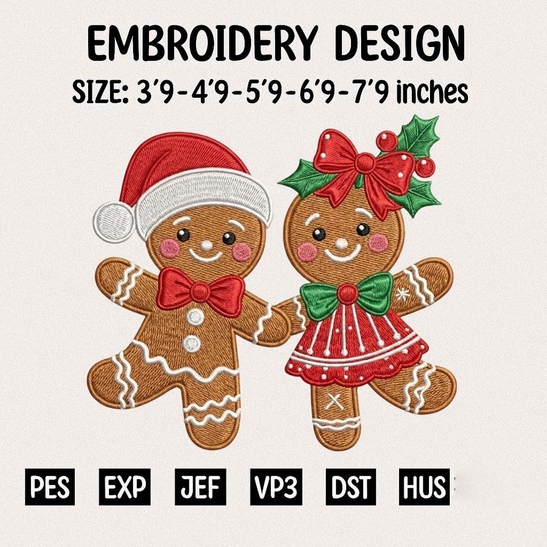 Christmas Gingerbread Boy Girl, Couple Xmas Embroidery Design, Instant ...