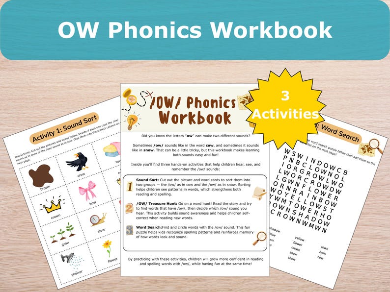 OW Phonics Worksheet | Printable Reading Activity | Treasure Hunt ...
