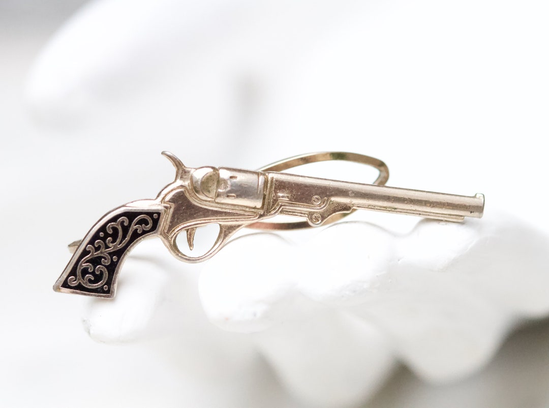 Hand Gun Tie Clip Damascene Pistol Vintage Tie Bar Vintage - Etsy
