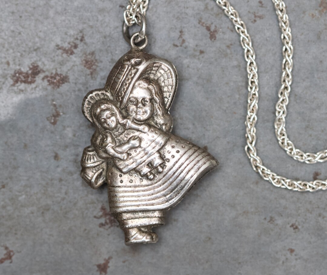 Victorian Girl in Bonnet Necklace - Rag Doll Large Pendant Sterling ...