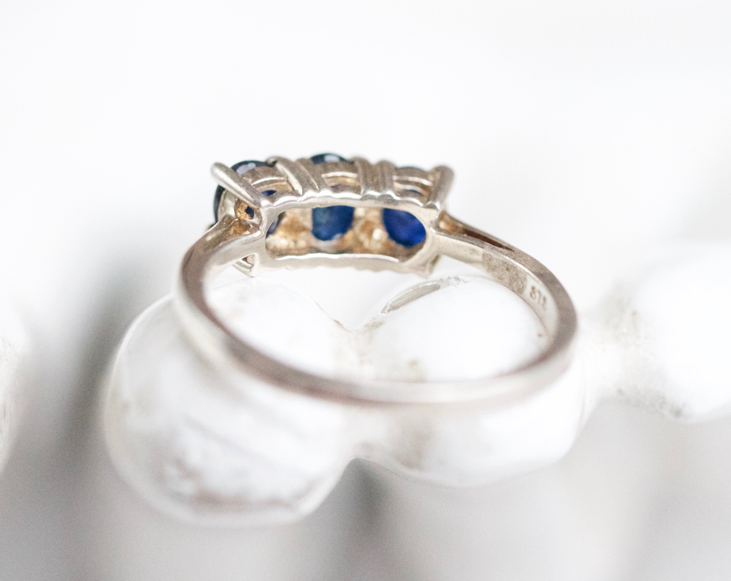 Cobalt Blue Ring Sterling Silver 3 Stone Trinity Ring Navy | Etsy