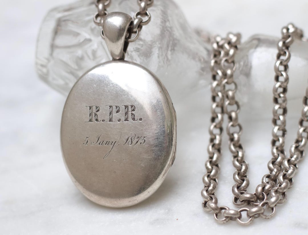 1875 Large Reliquary Locket Necklace, Antique Victorian Sterling Silver ...