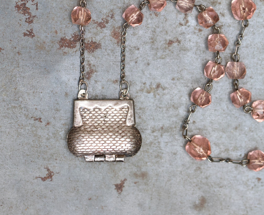 Victorian Mini Purse Necklace Antique Sterling Silver Twist Clasp ...