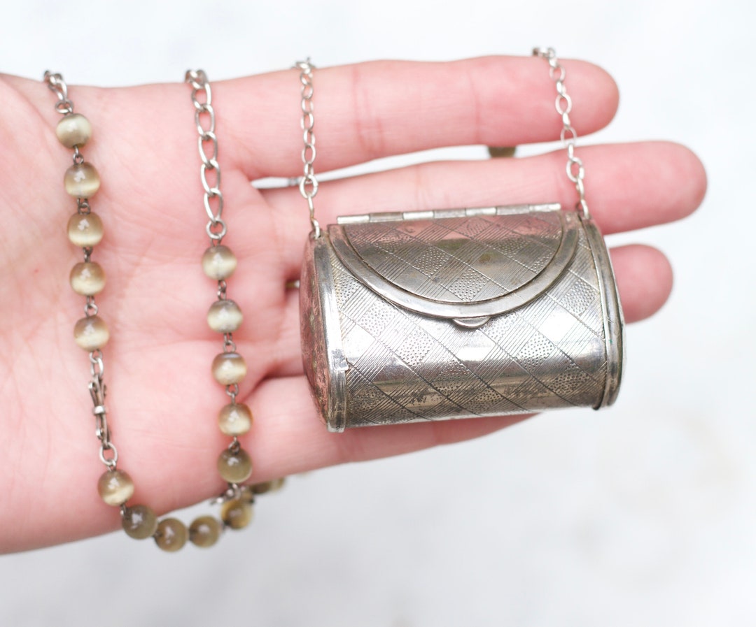 Miniature Purse Necklace - Silver Plated Keepsake Wallet Pendant on ...