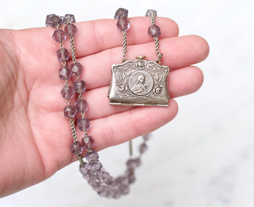 Victorian Miniature Purse Locket Necklace - Antique Saint Therese Photo ...