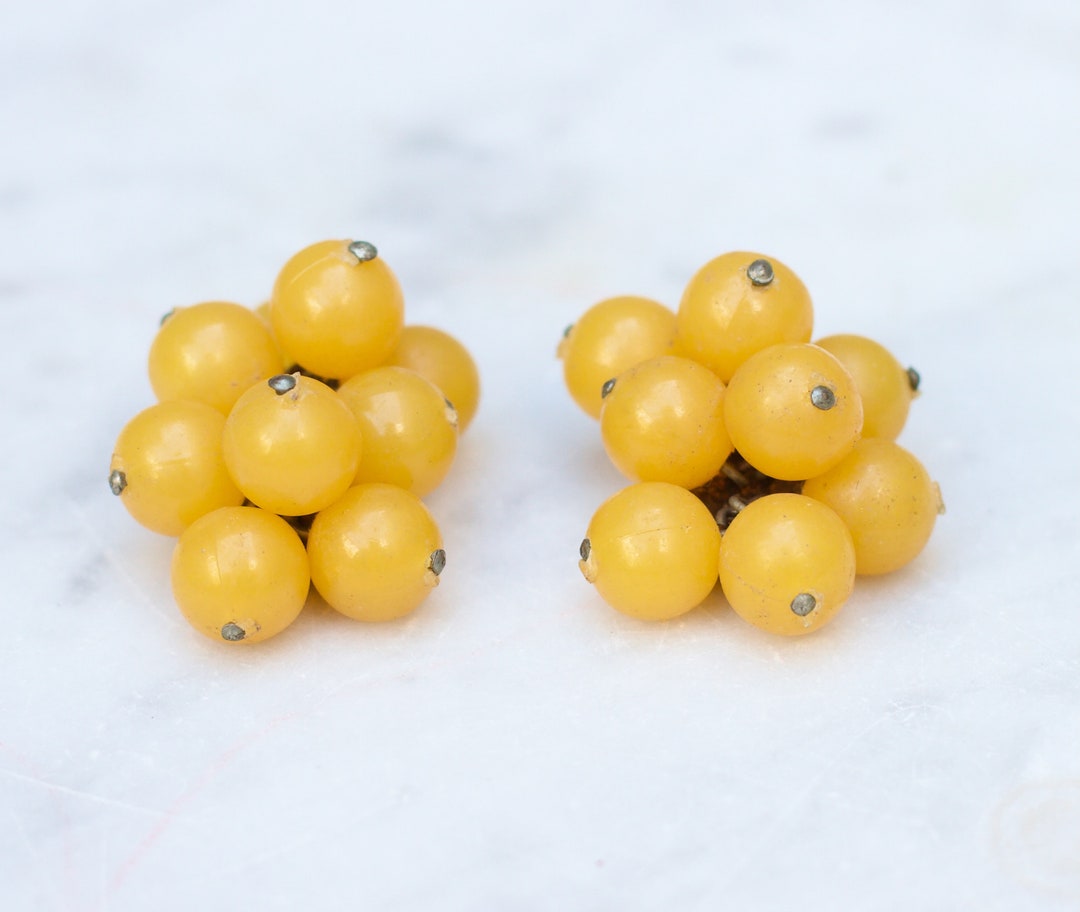 Vintage 60s Yellow Celluloid Cluster Clip on Earrings - Etsy