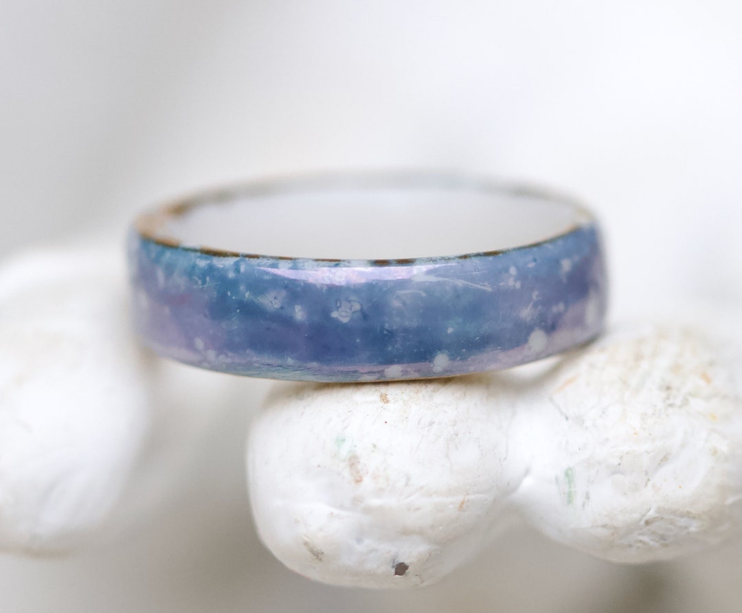 Speckled Blue Band Ring Size O - Porcelain Ring Band in Sy Blue With ...
