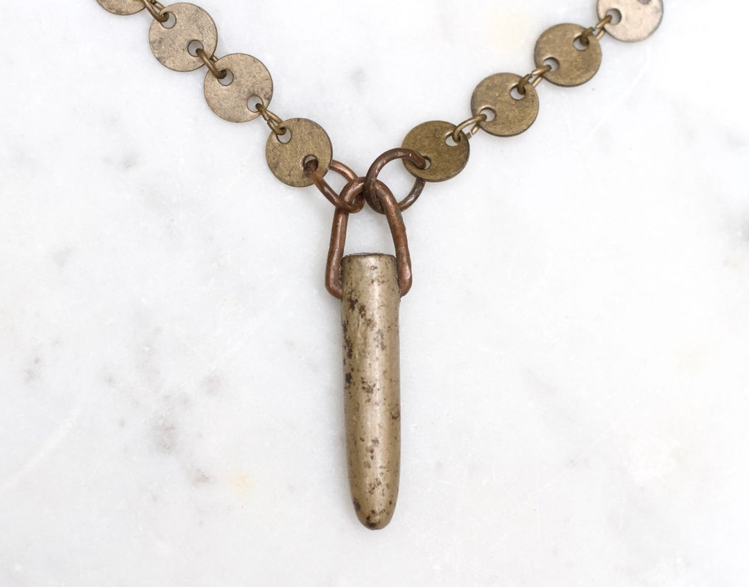 Bullet Brutalist Necklace - Copper and Brass Pointy Pendulum Pendant ...