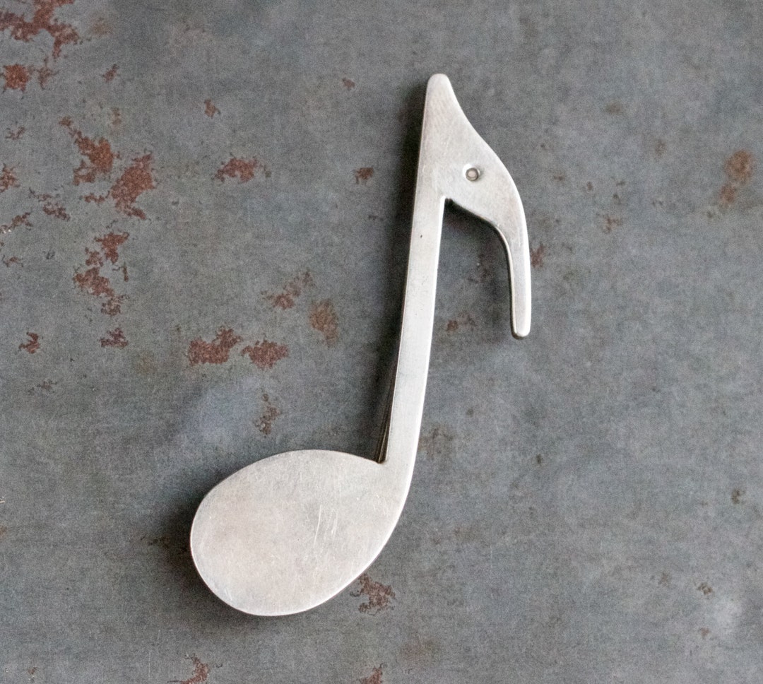 Large Musical Note Lapel Pin - Sterling Silver Music Brooch - Vintage ...