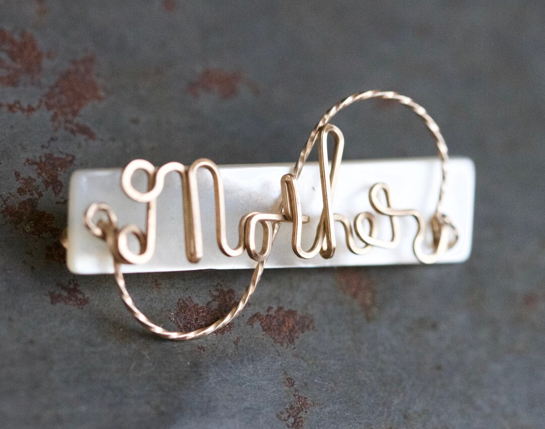 Word Mother Bar Brooch - Wire Script - Wirework Letters on Mother of ...