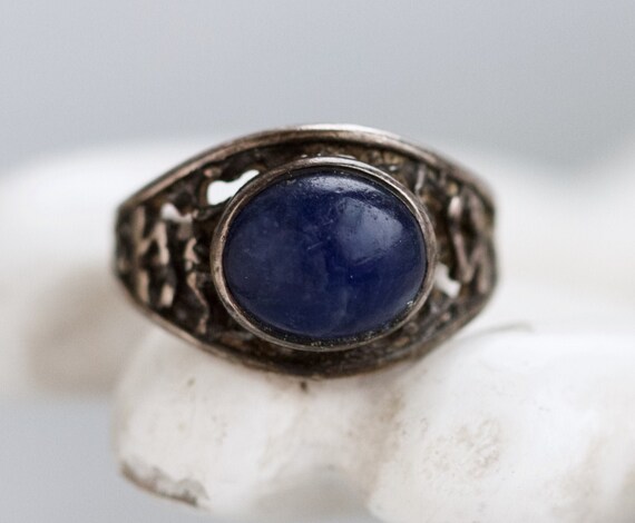 Gothic Signet Ring Size K Sterling Silver and Navy Blue | Etsy