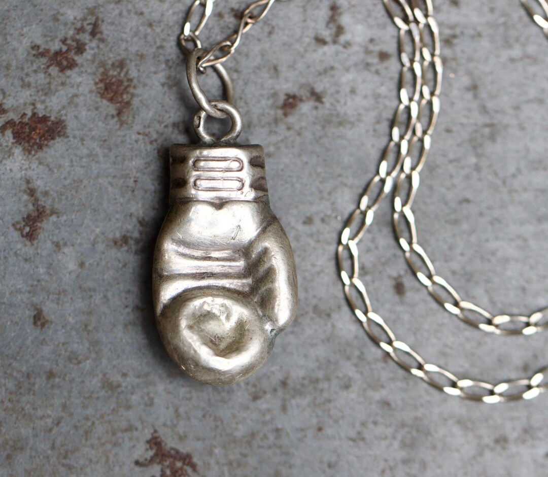 Boxing Glove Necklace, Sterling Silver Antique Boxer Glove Pendant on ...