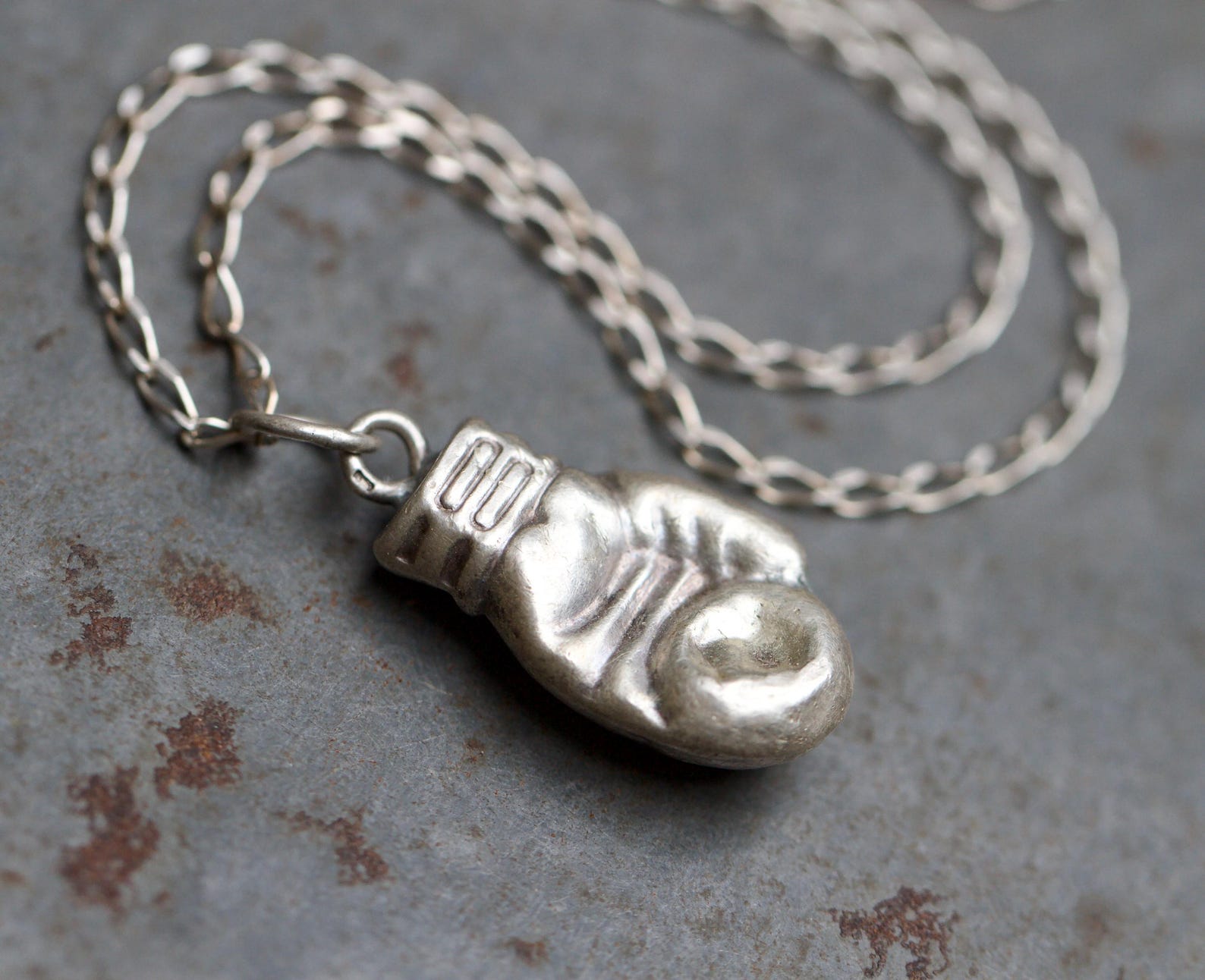 Boxing Glove Necklace Sterling Silver Antique Boxer Glove Pendant ...