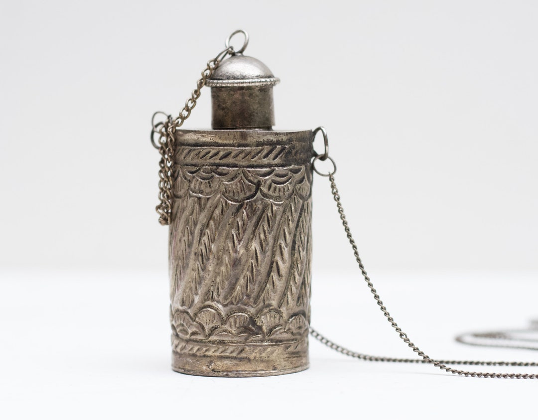 Large Poison Bottle Necklace - Barrel Snuff Vial Pendant - Embossed ...